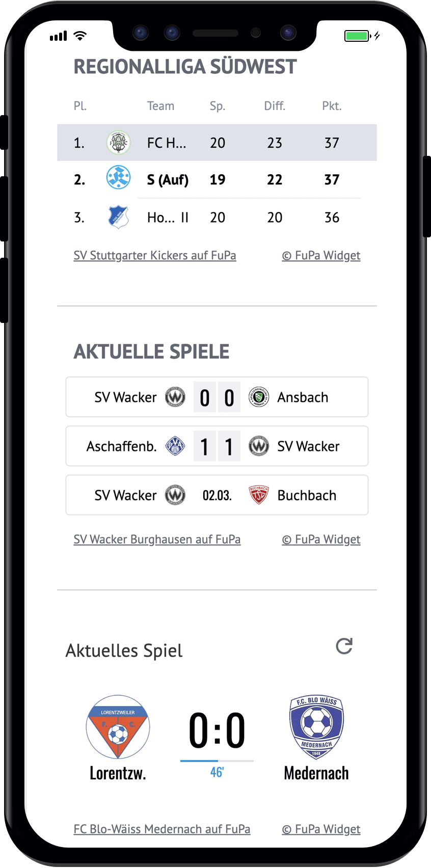 Kostenlose Fussball Widgets für Vereins-Homepage | FuPa